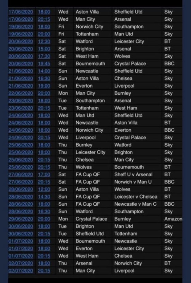 Prem fixtures leaked with Spurs v Man Utd, Man City v Arsenal early on